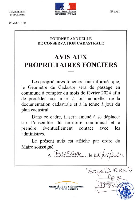 Tournée annuelle de conservation cadastrale | Mairie de BlessacMairie ...